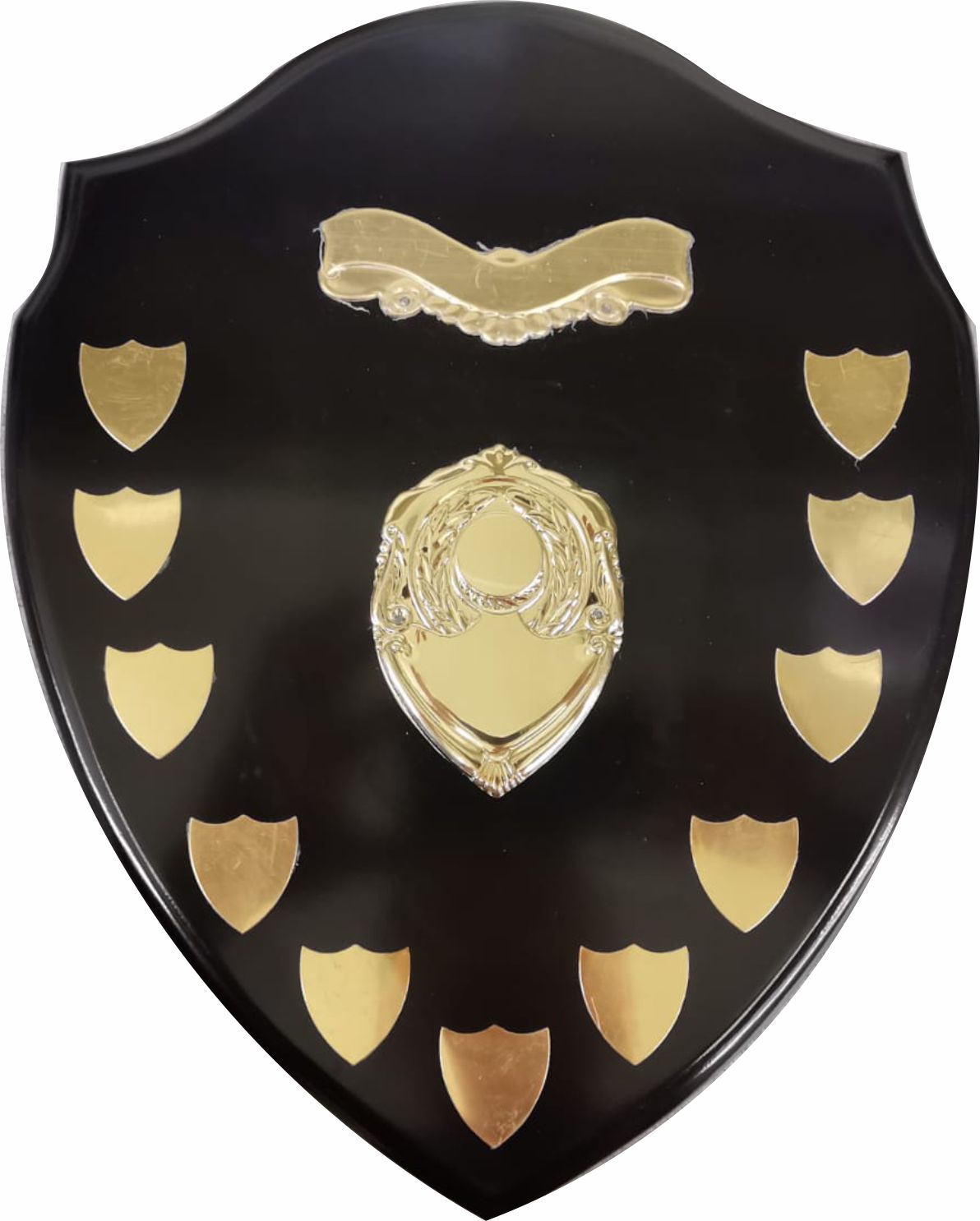 WOODEN SHIELD COMPLETE WITH SILVER SHIELDS 300mm - Trophy Connection